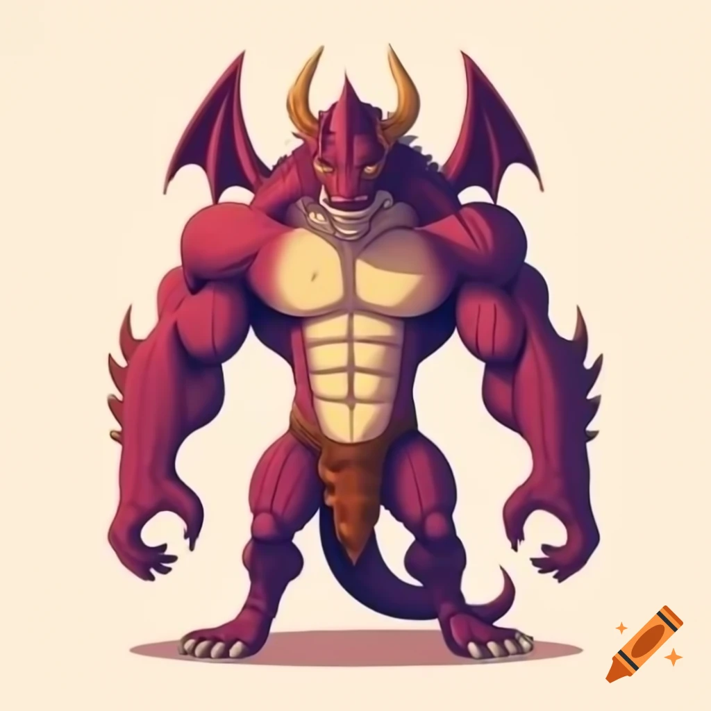 Full body muscular demon dragon character design on Craiyon