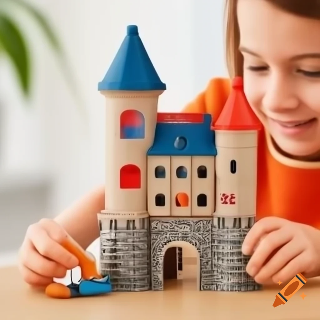 Toy castle constructed from building bricks on Craiyon