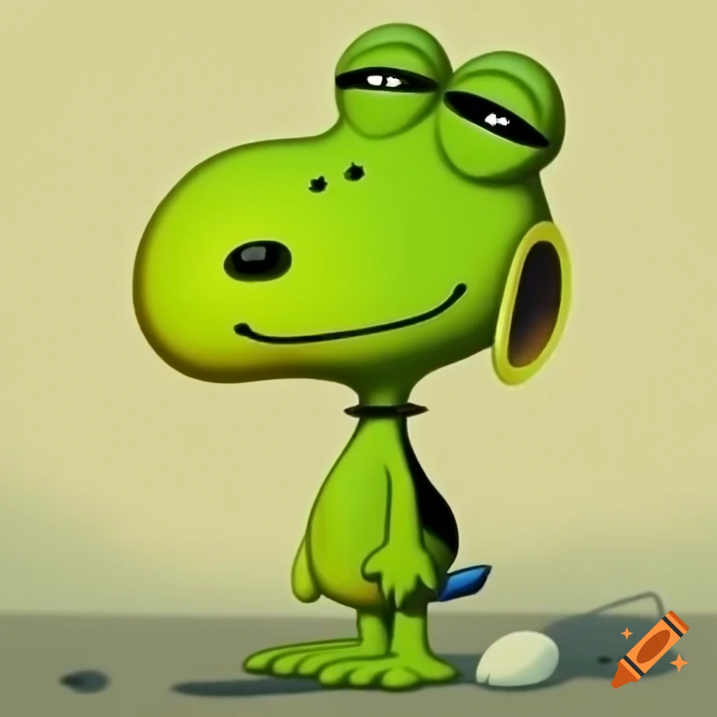 Cartoon frog inspired by Snoopy in Charles Schulz style on Craiyon