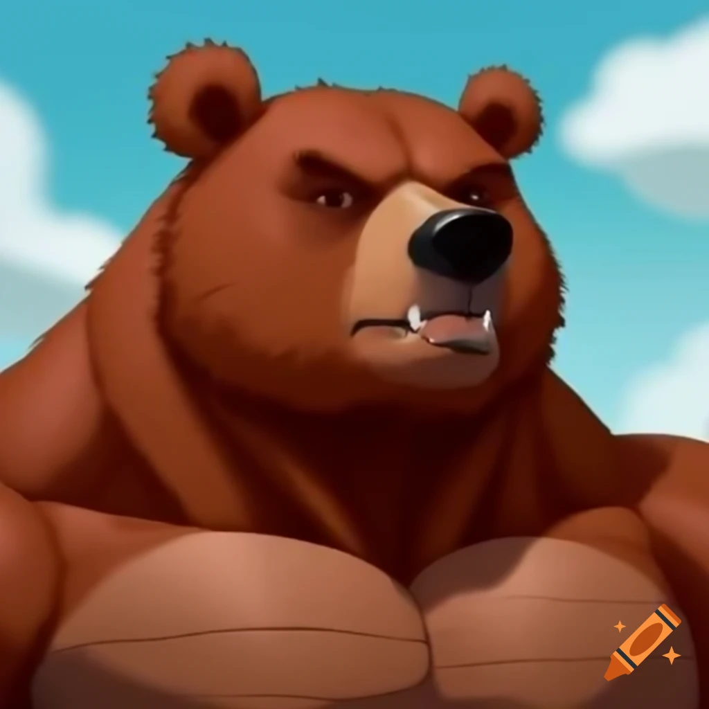 Cute and huggable bear character with a musclegut appearance on Craiyon