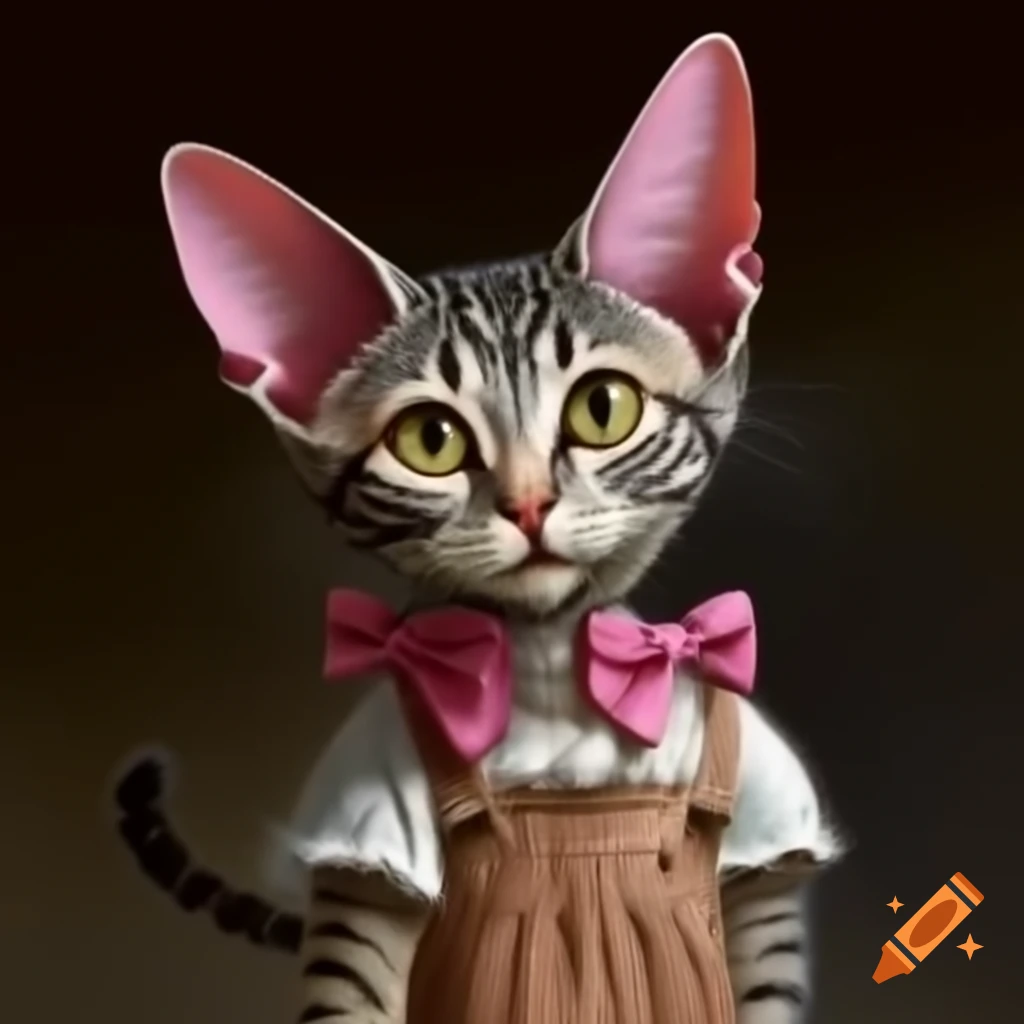 Catfolk child with pink bows and ragged dress on Craiyon