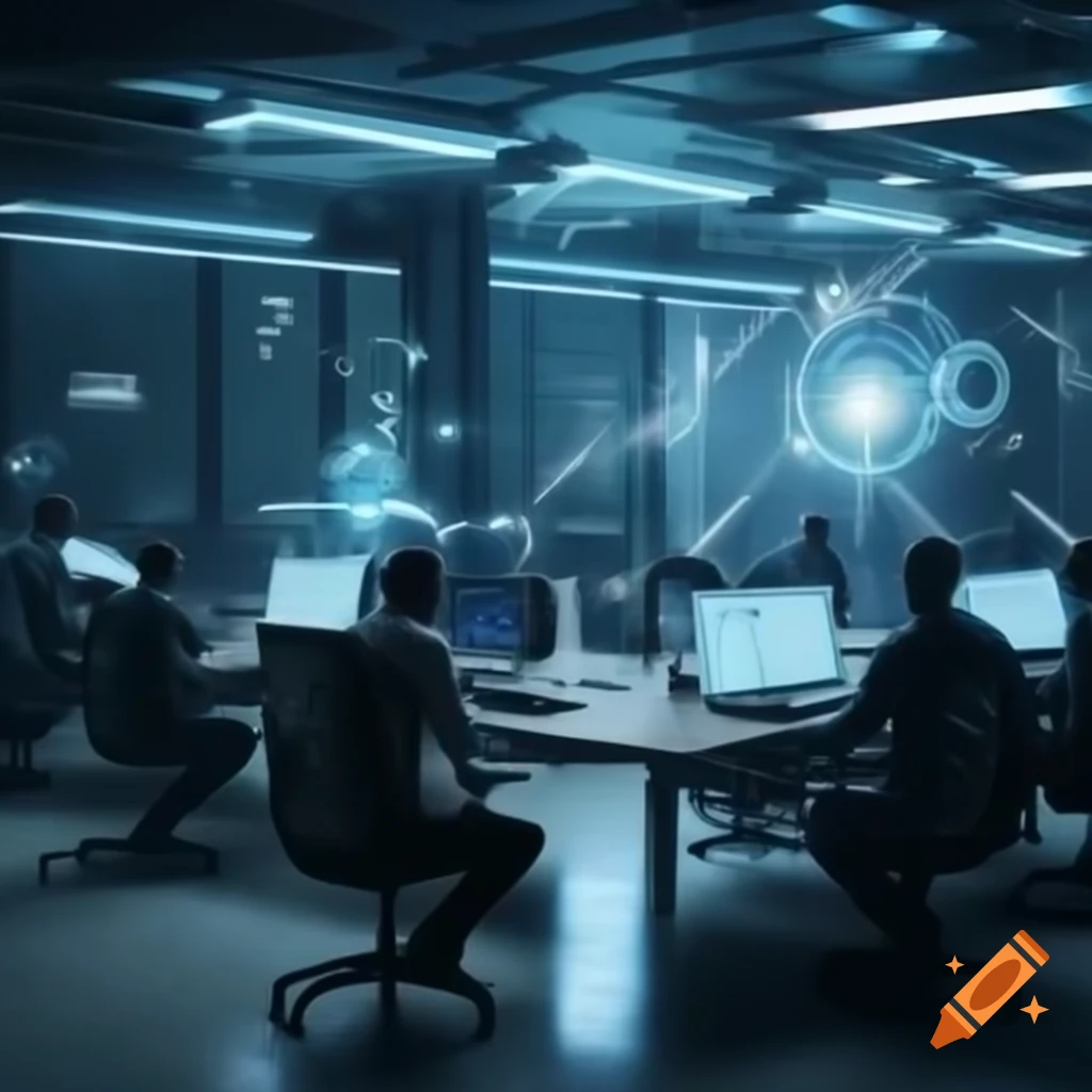 Entrepreneurs working with ai devices in modern workspace with ...