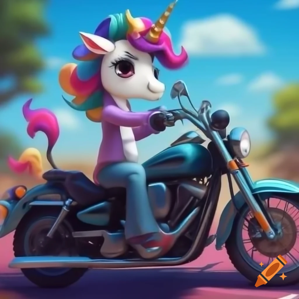 Unicorn riding a motorcycle on Craiyon