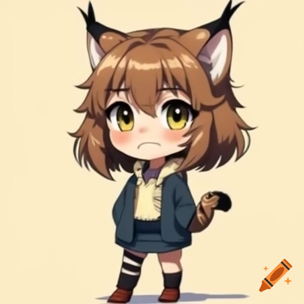 Anime chibi style girl with wild bobcat on Craiyon