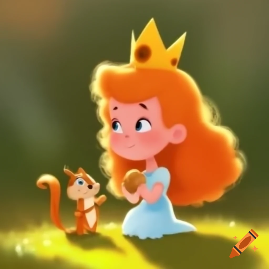 Princess bella kneeling by a sunflower talking to a tiny squirrel with ...