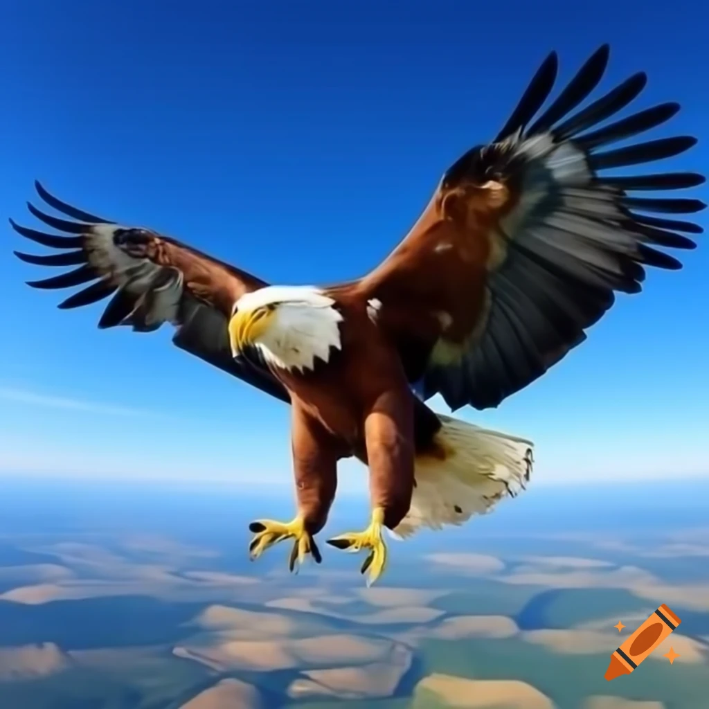 Yellow eagle soaring over Hungarian countryside with outstretched wings ...