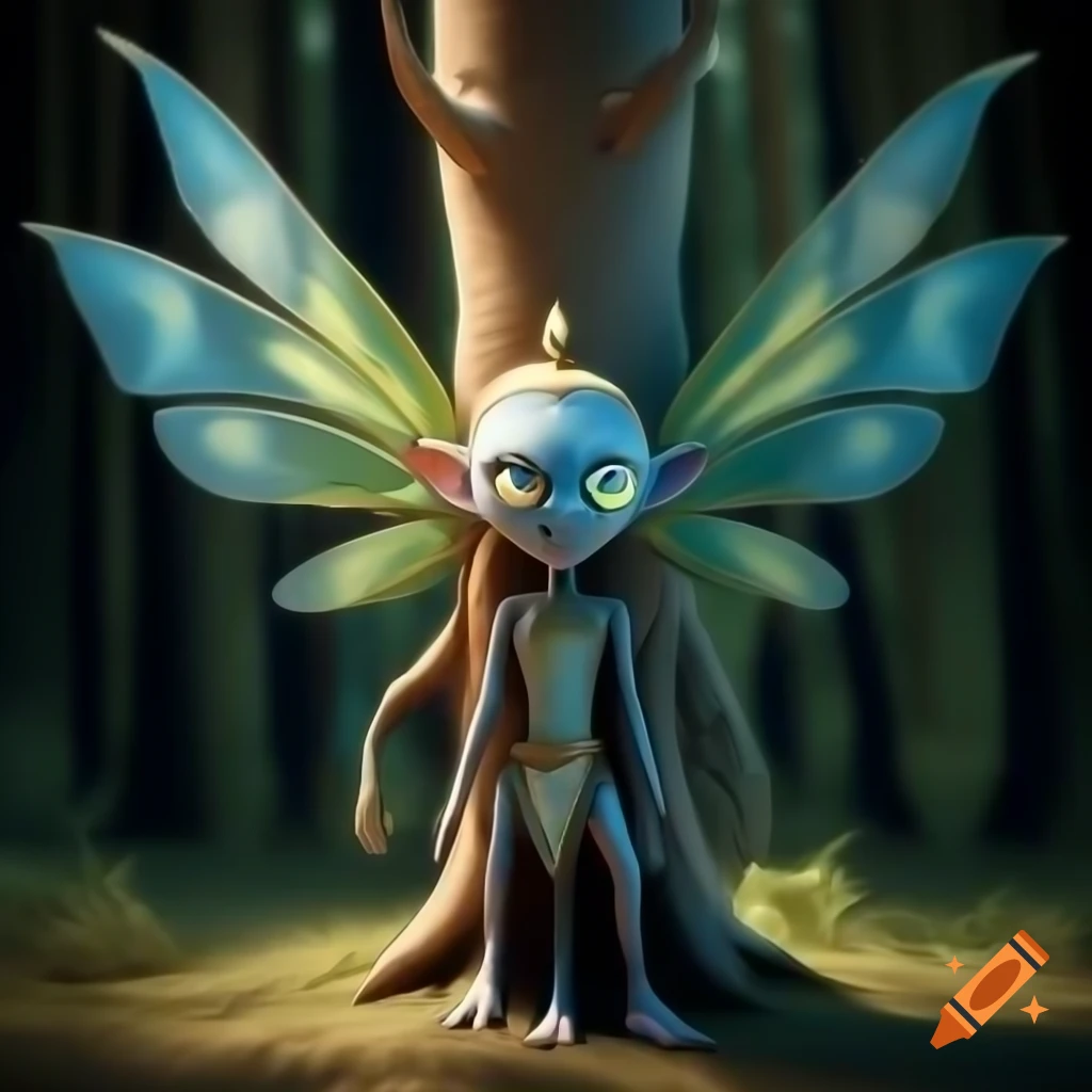 Photorealistic 3D render of a fairy beside a tree in a forest on Craiyon