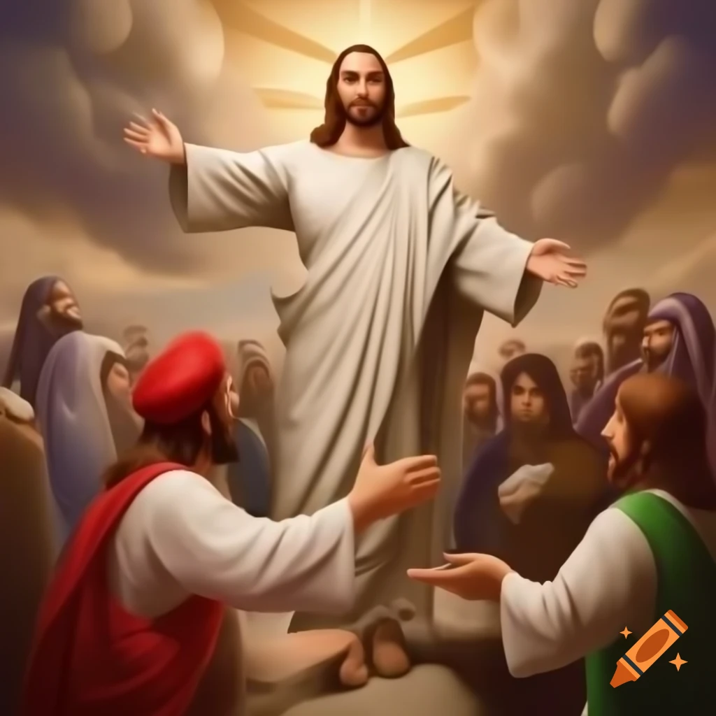 Jesus christ shaking hands with super mario, symbolizing slovak ...