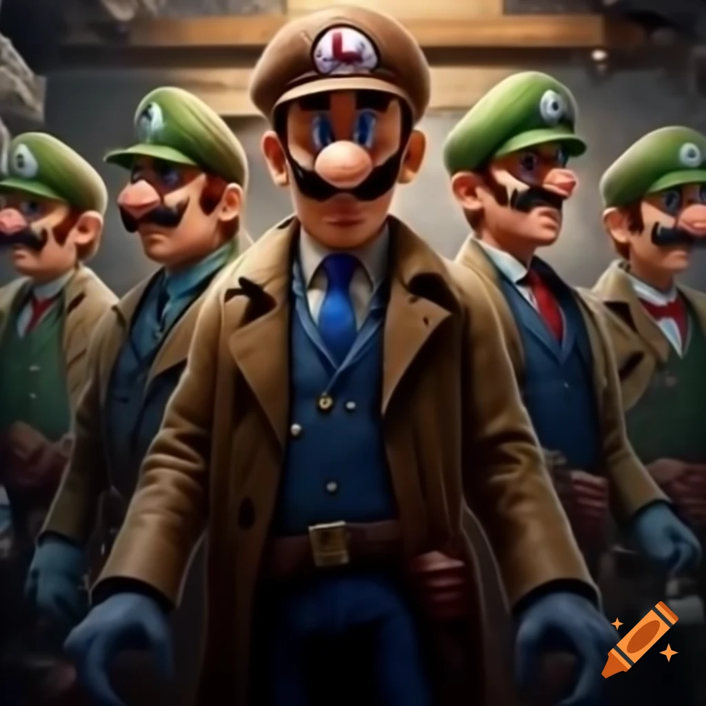 Mario characters depicted in World War 1 trench warfare setting on Craiyon