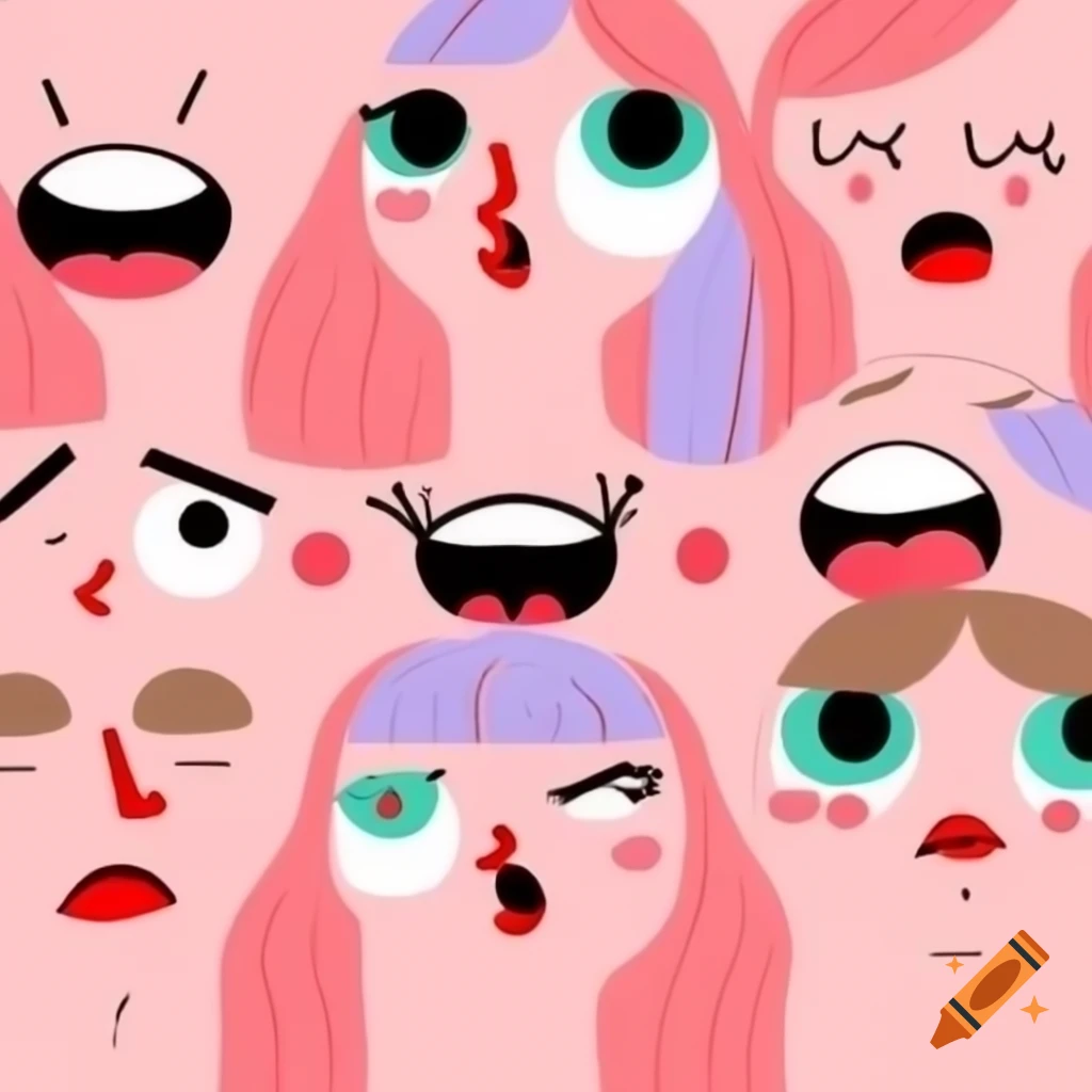Funny meme faces in anime cartoon style with feminine characters on Craiyon