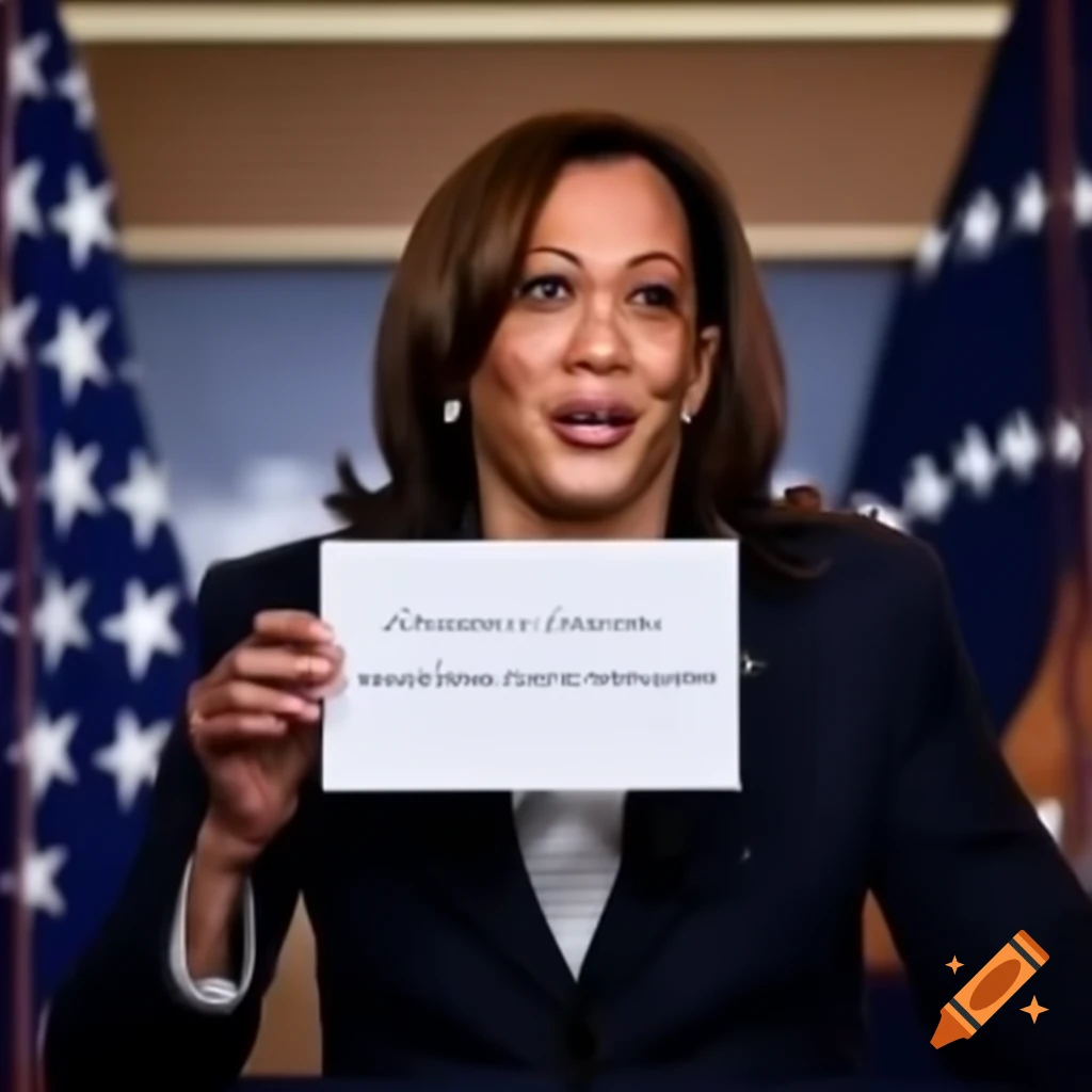 Kamala harris holding sign with the phrase "every single time" on Craiyon