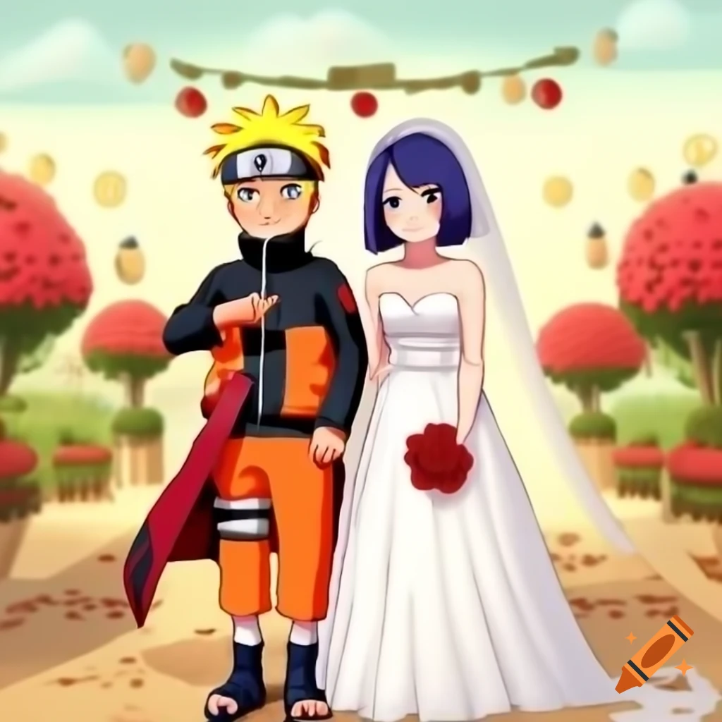 Naruto Uzumaki and Hinata Hyuga in wedding attire illustration on Craiyon