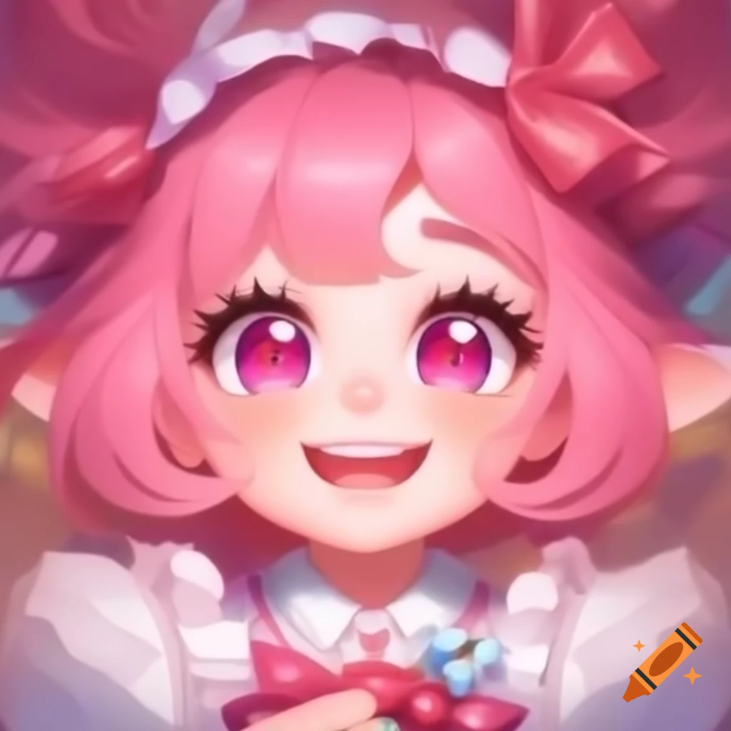 Happy girl with pink hair waving, designed for sprite sheet on Craiyon