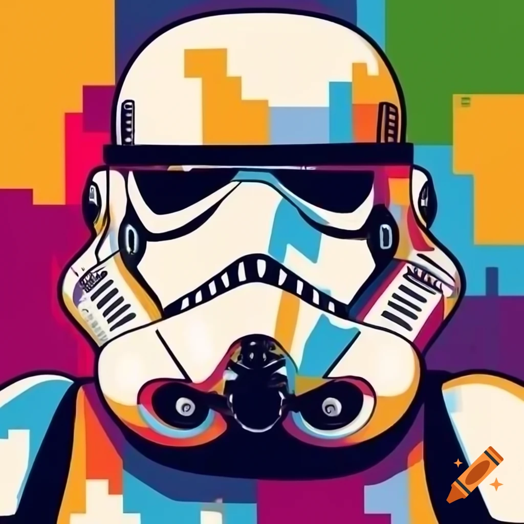 Colorful pop art representation of stormtrooper on Craiyon
