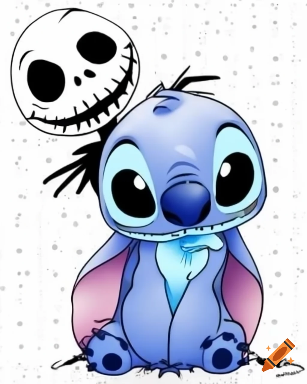 Jack Skellington and Stitch posing with a camera on white background on ...