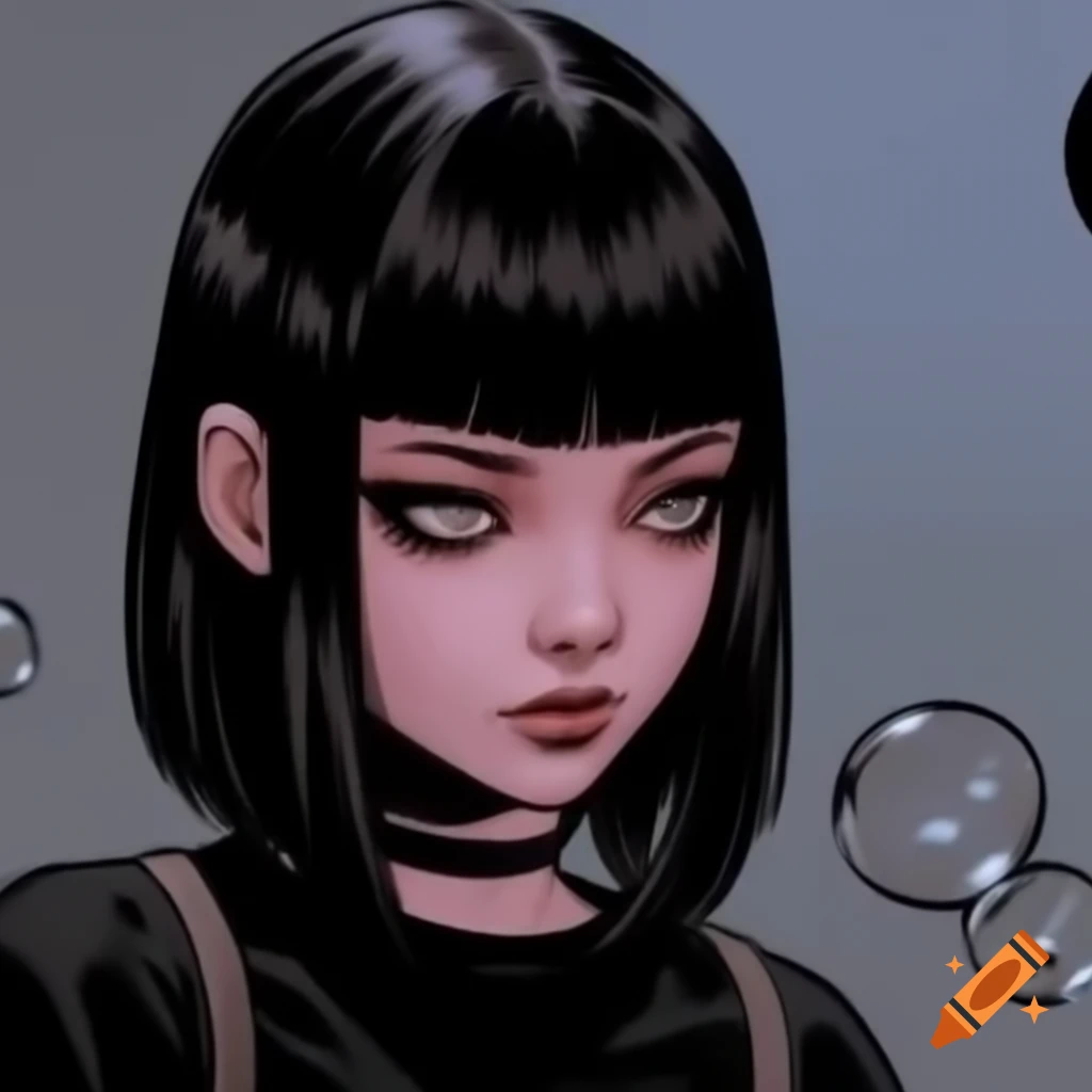 Comic book style emo girl in black with buzz cut and voice bubbles on ...