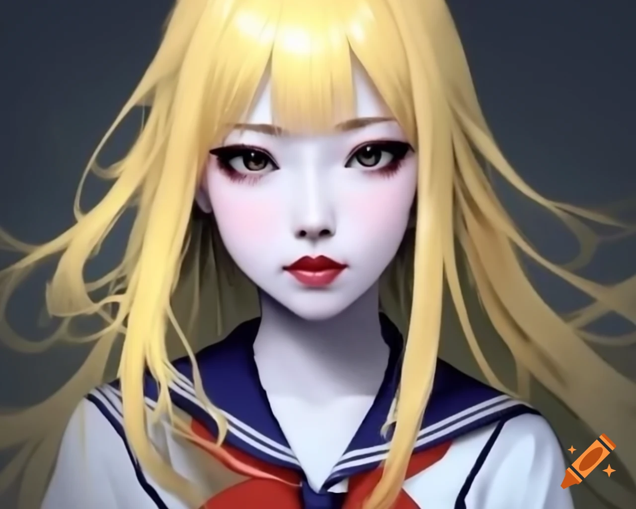 Japanese rebellious gyaru character in summer uniform on school rooftop ...