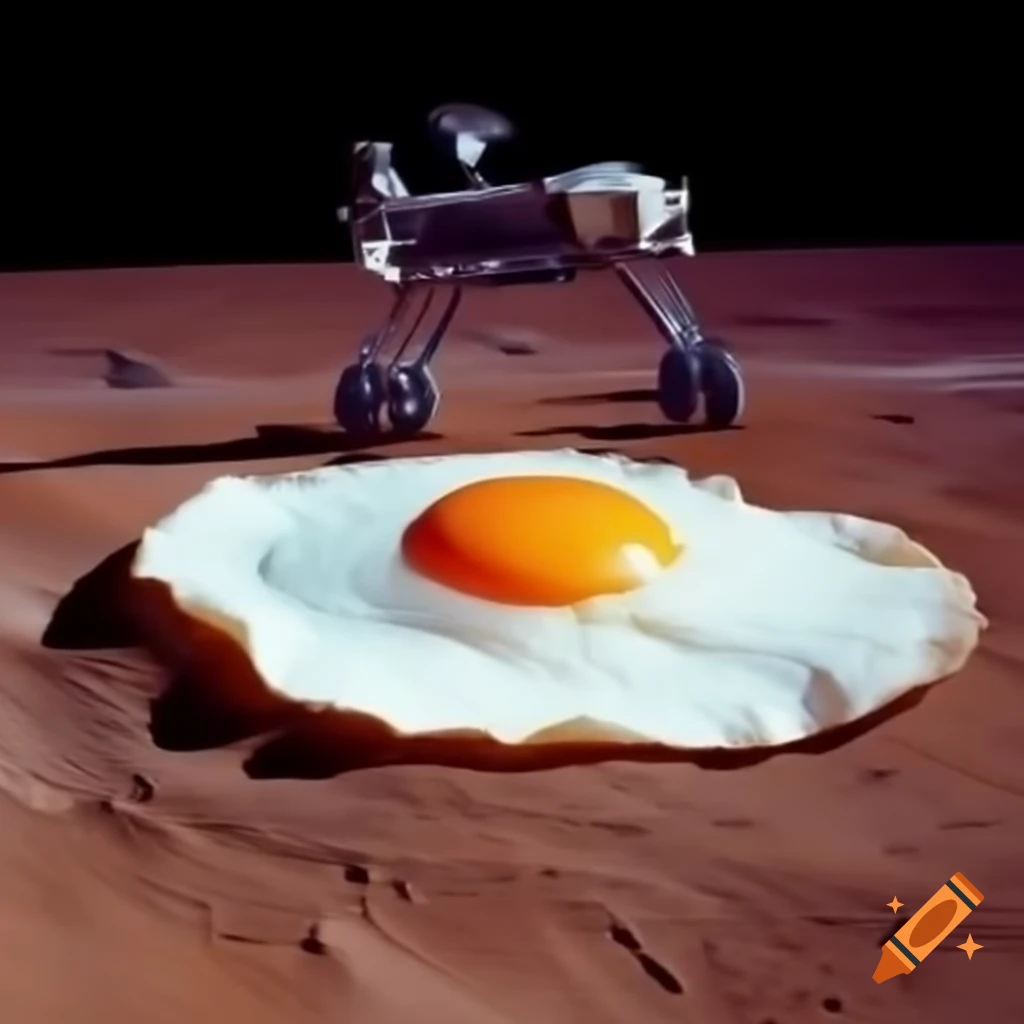 Fried egg on plate with mars rover driving over it on Craiyon