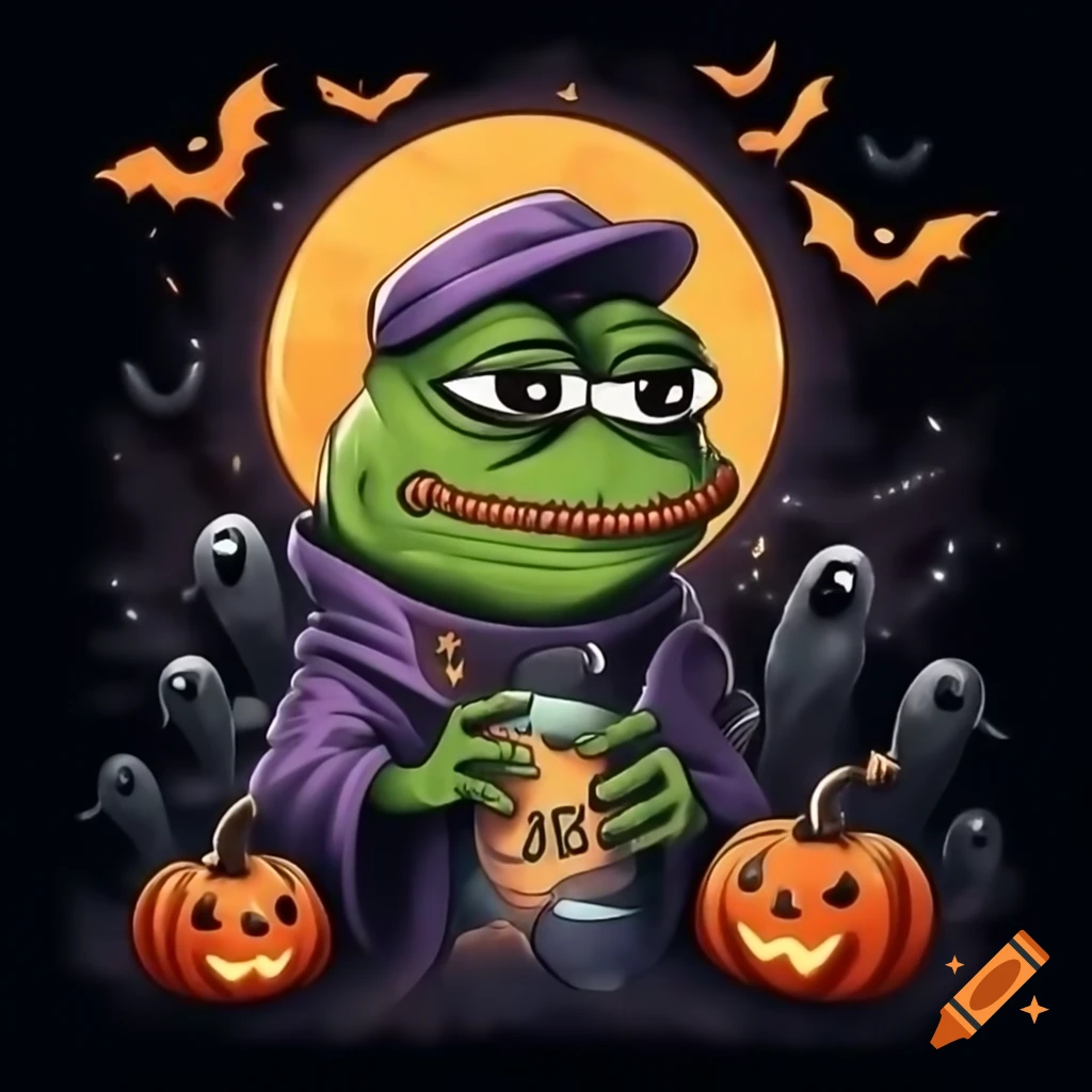 Halloween-themed meme coin mascot Spooky Pepe, a fusion of Pepe the ...