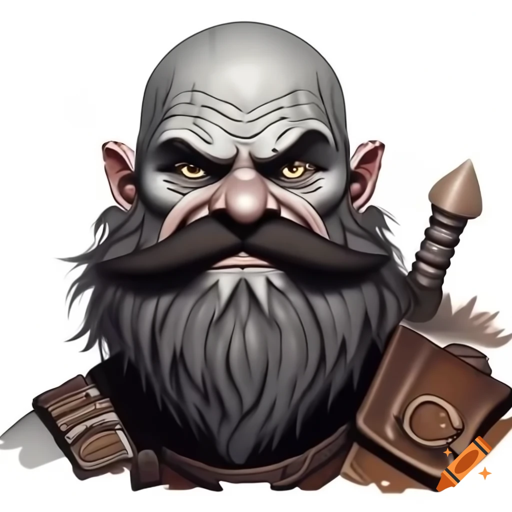 Dwarf warlock with grey skin, wearing leather armor and wielding a maul on Craiyon