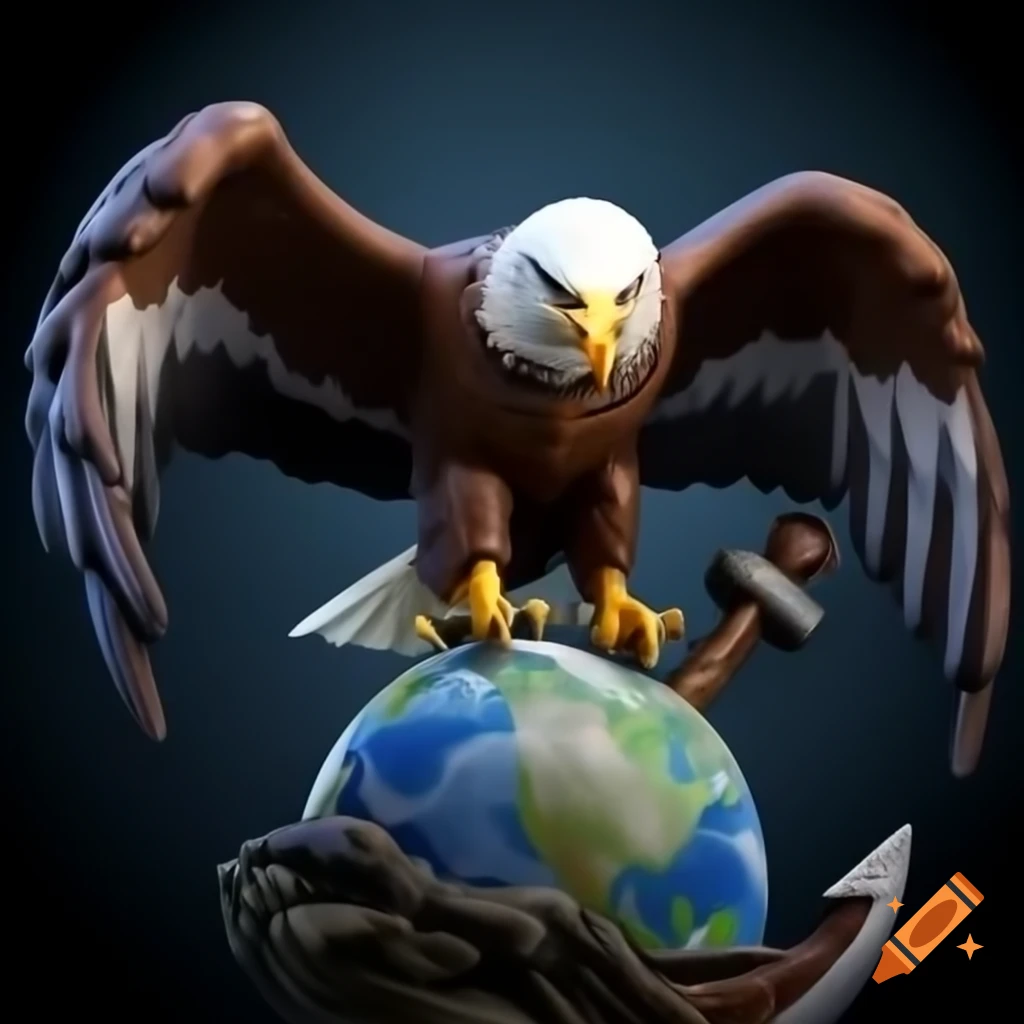 Fouled anchor and model Earth beneath majestic bald eagle in flight on ...