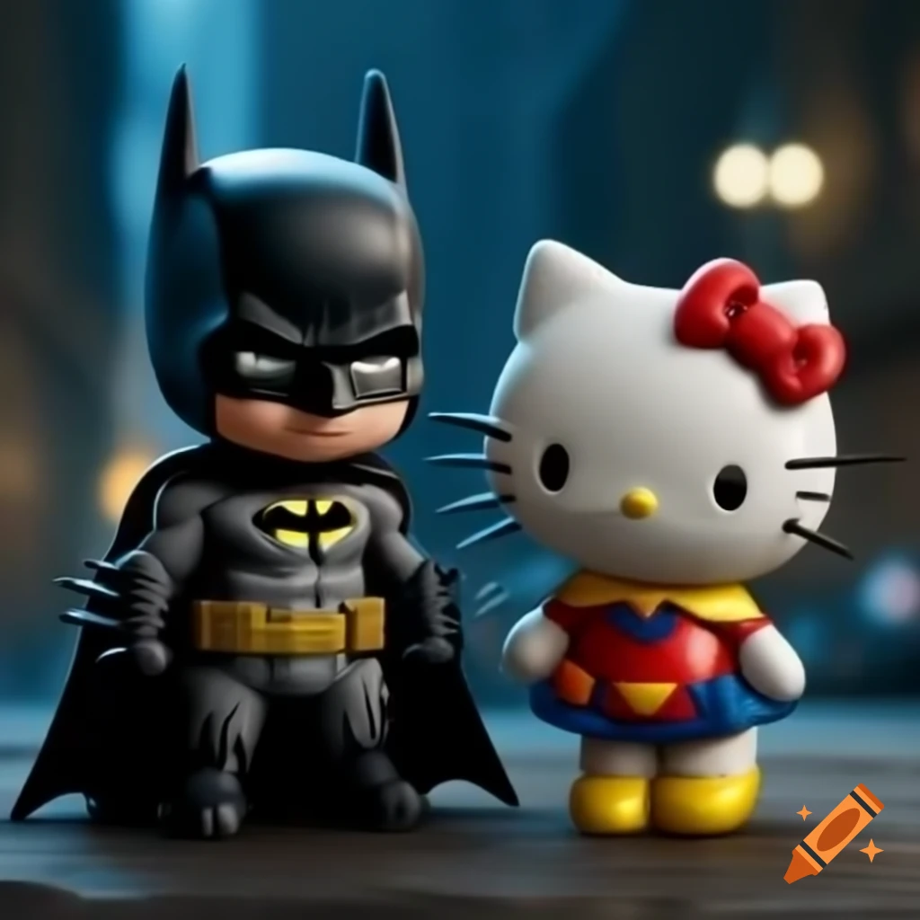 Batman and Hello Kitty illustration on Craiyon