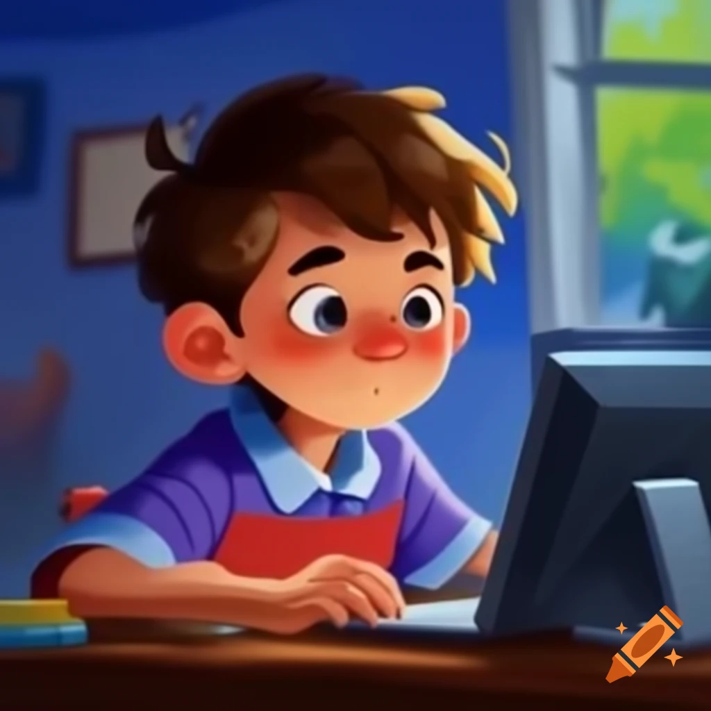 Boy using computer on Craiyon
