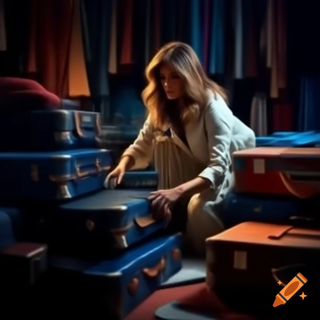 Angry woman packing clothes into suitcases in photorealistic style on ...