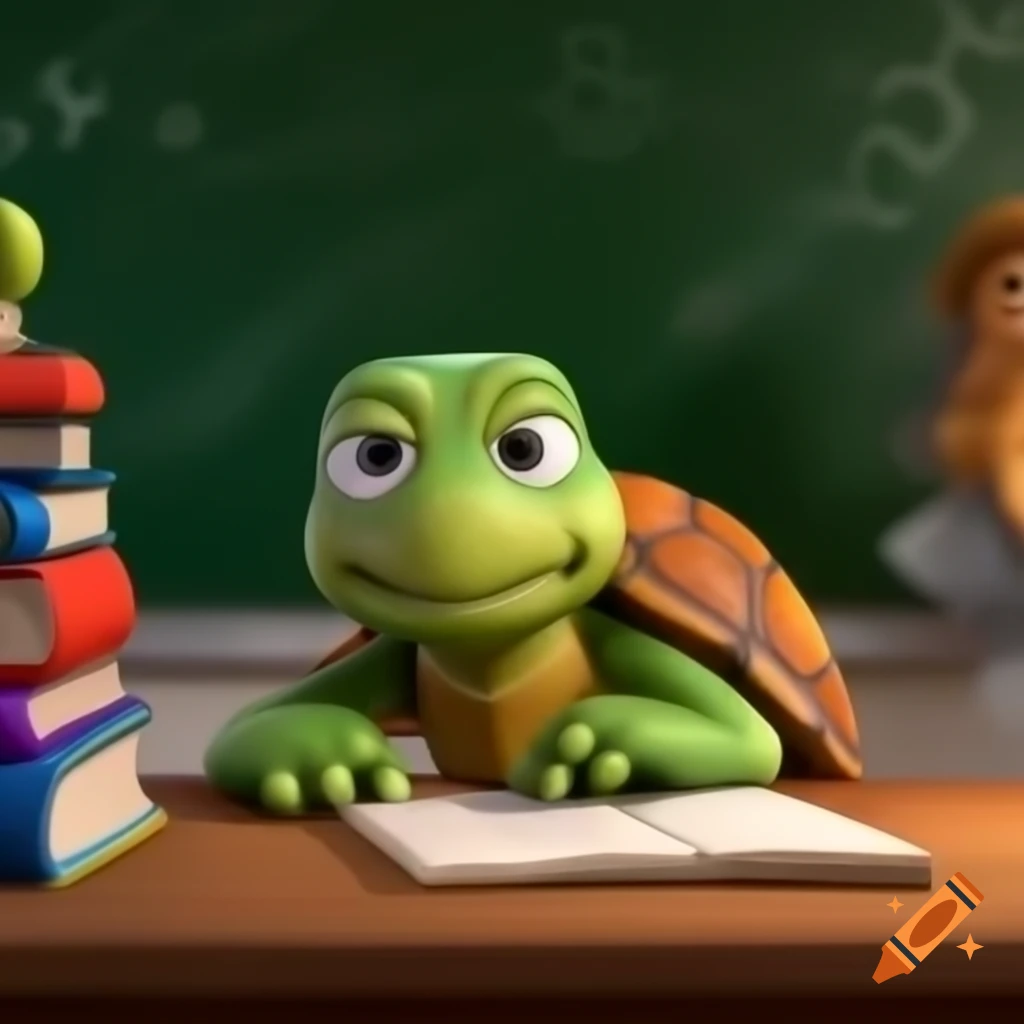 Happy turtle solving math problems in school on Craiyon