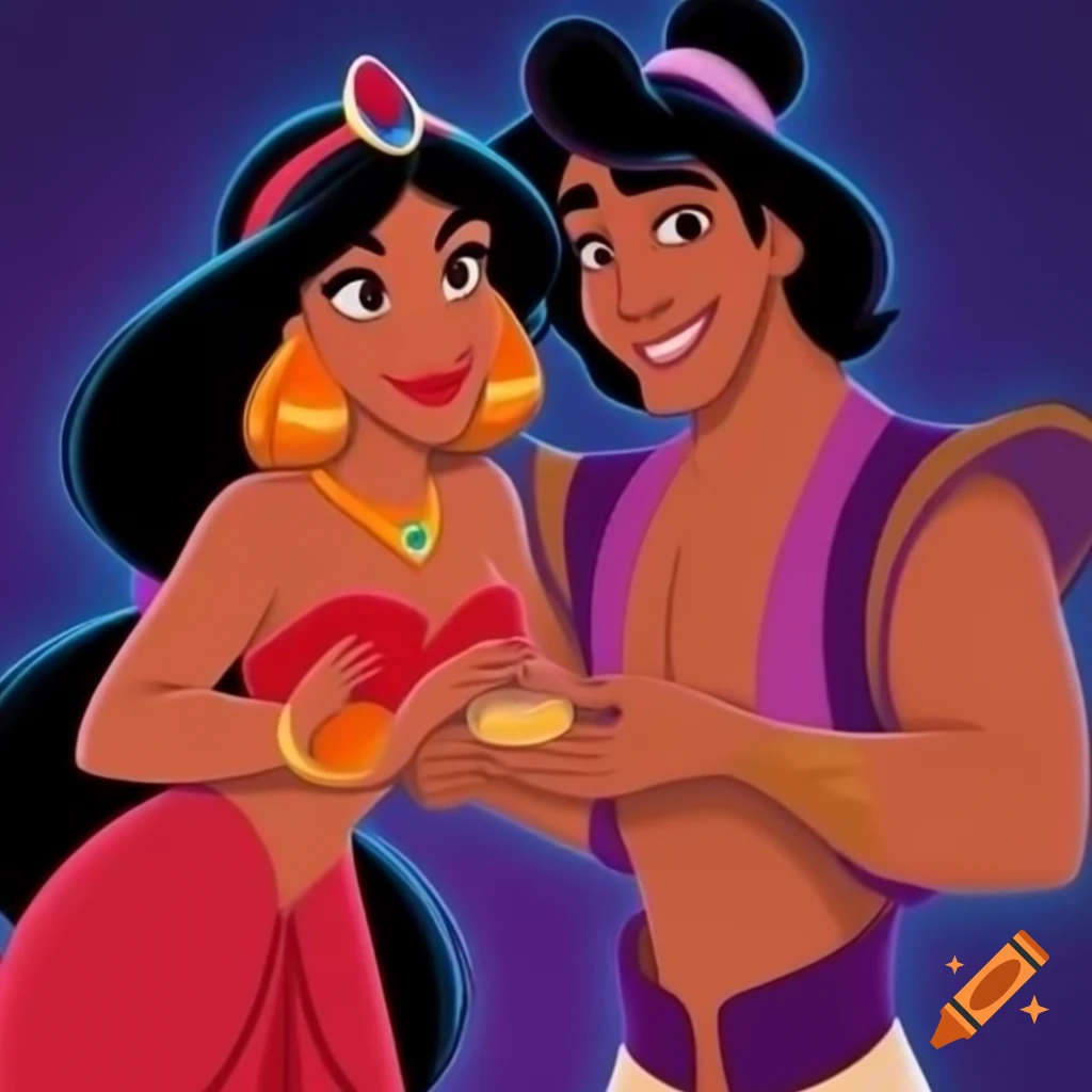 Aladdin, Jasmine, Genie, and Abu dressed for a wedding in high ...