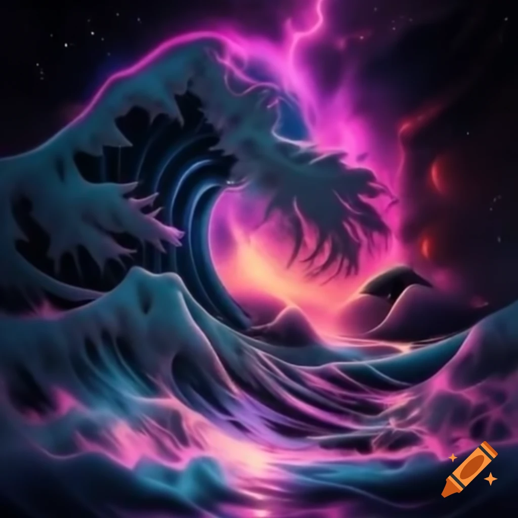 Miami Vice-inspired icon in vibrant neon poster with celestial skies ...