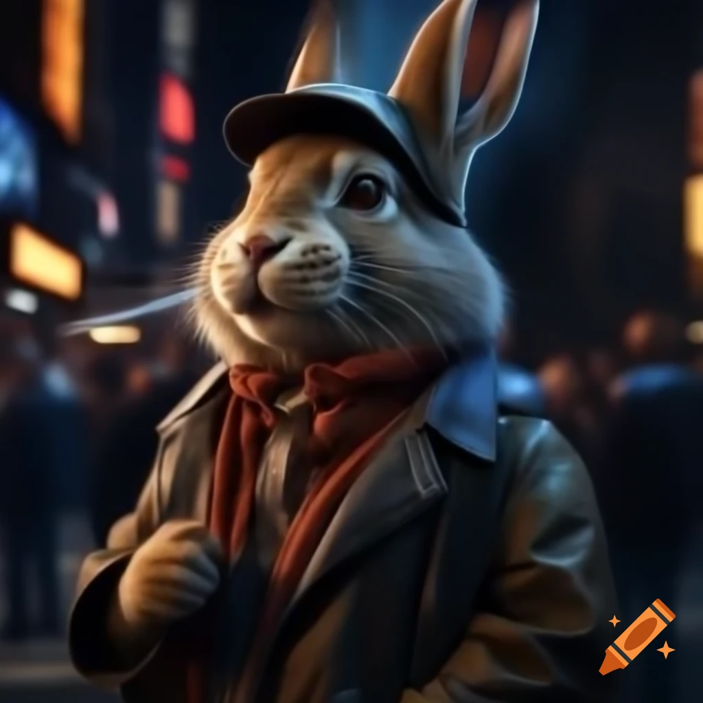 Anthropomorphic rabbit in hipster style smoking a cigarette at Times ...