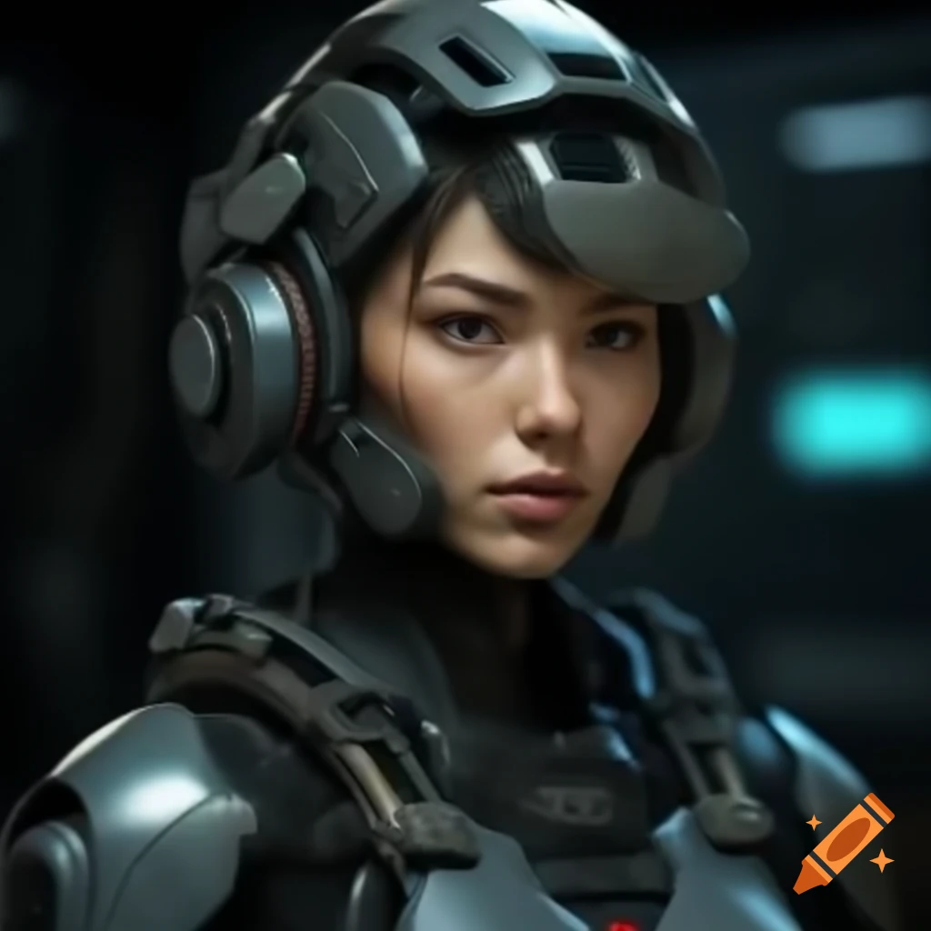 Futuristic female rebel fighter with a rough appearance on Craiyon
