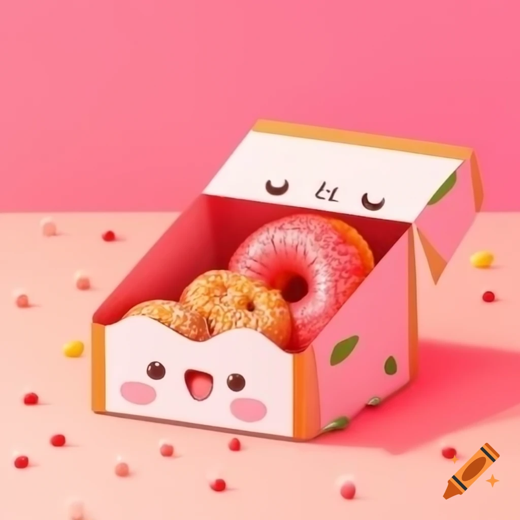 Cute cartoon donut character with eyes and mouth eating tiny donut cereals on Craiyon