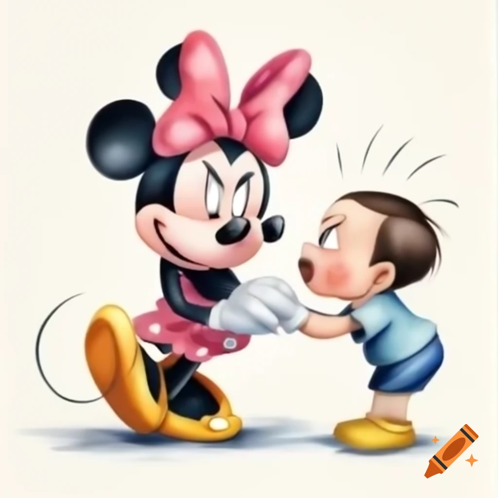 Horrifying scene with cartoon character in aggressive posture on Craiyon