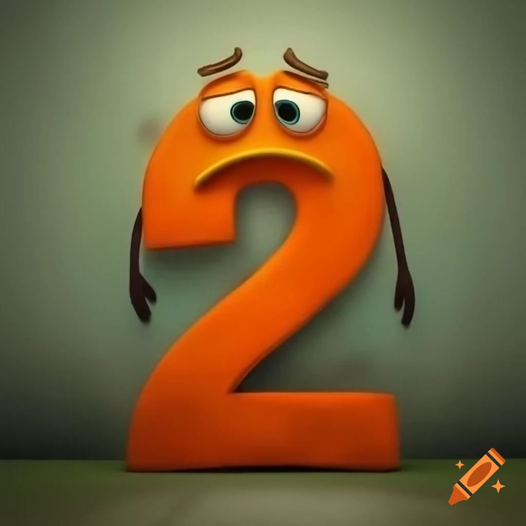 Lonely orange number '2' with a sad face on Craiyon