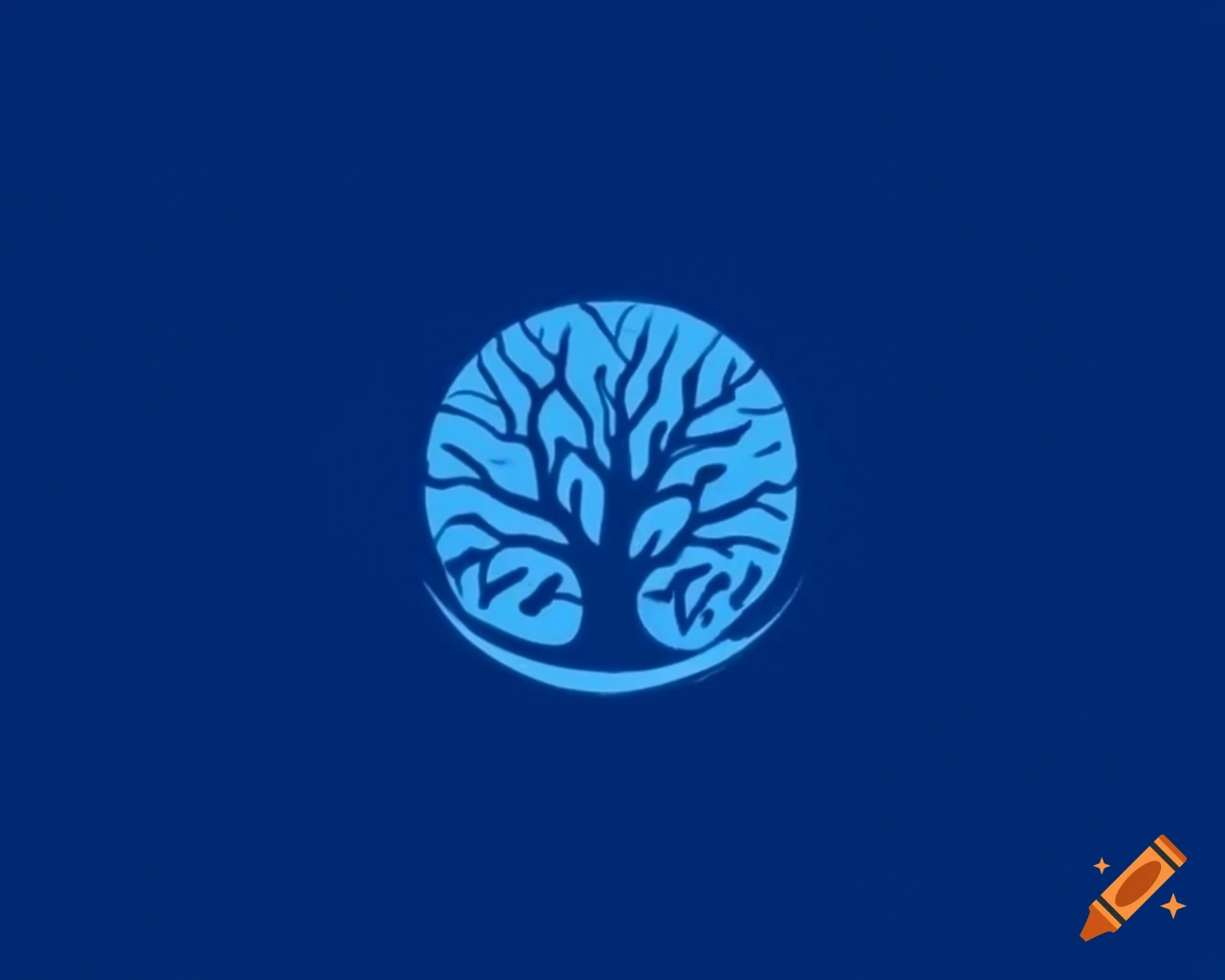 Stylized solid blue tree silhouette logo on white background on Craiyon