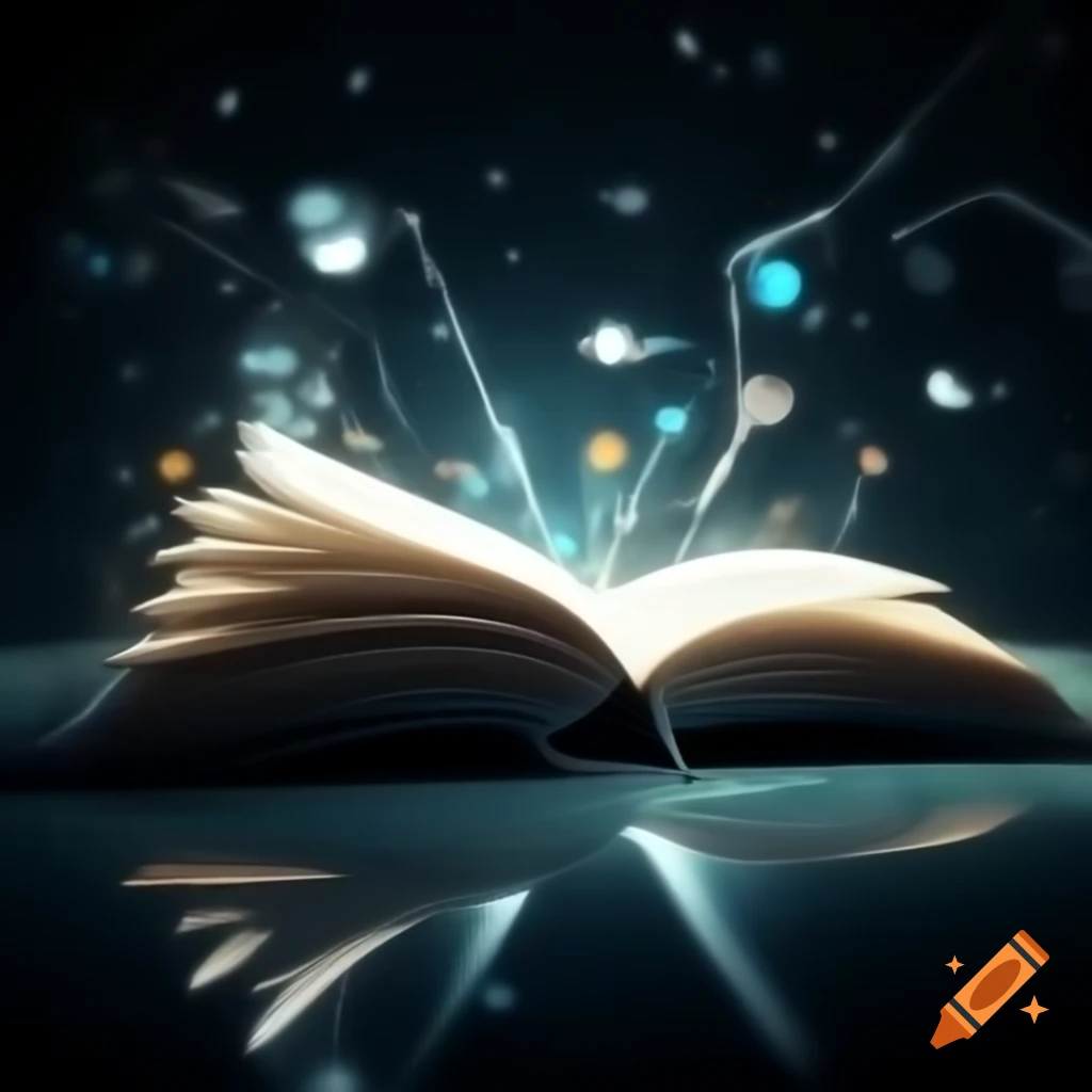 Ai-themed book on a table with digital graphics backdrop on Craiyon