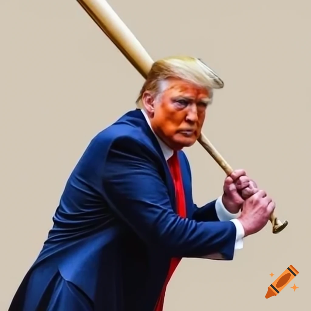 Donald trump in navy suit swinging baseball bat on Craiyon
