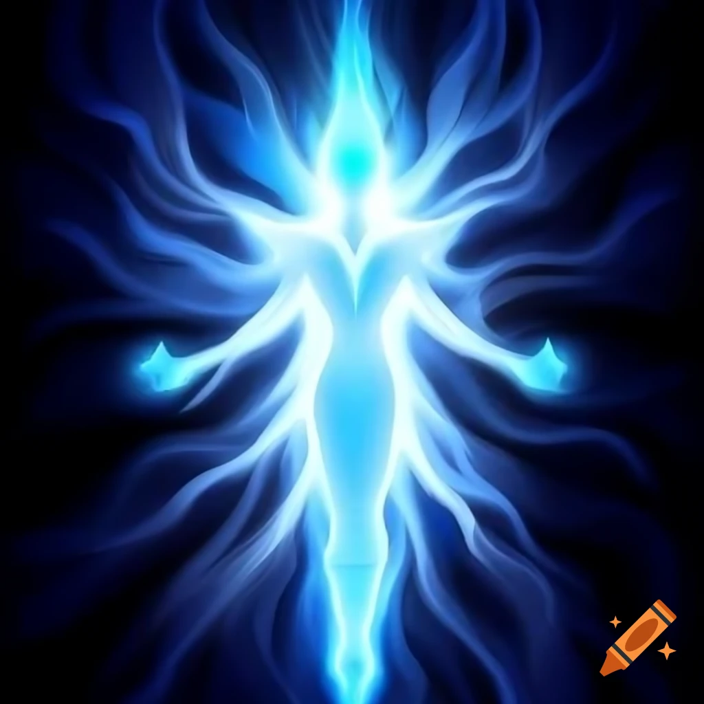 Humanoid figure representing milk god in final form with glowing white ...