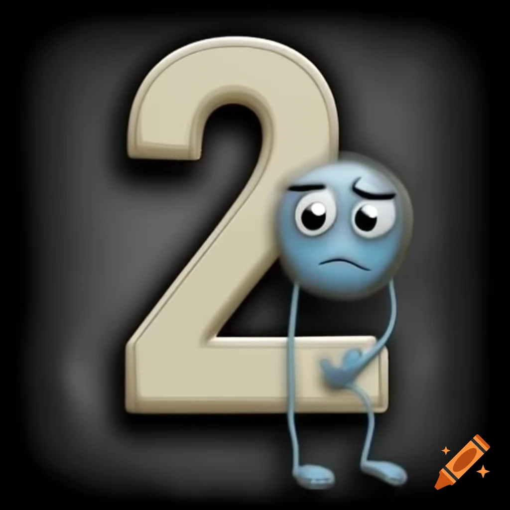 Decimal number 2 with a sad face illustration on Craiyon