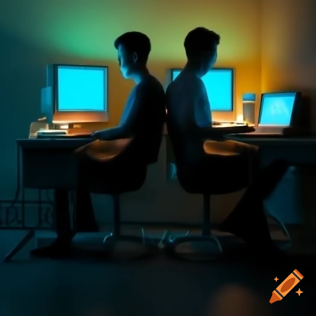Man sitting beside a computer separated by a wall on Craiyon