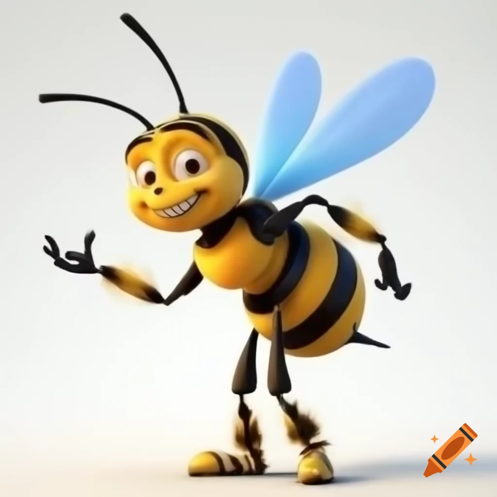 Cartoon bee character standing confidently with hands on hips against ...