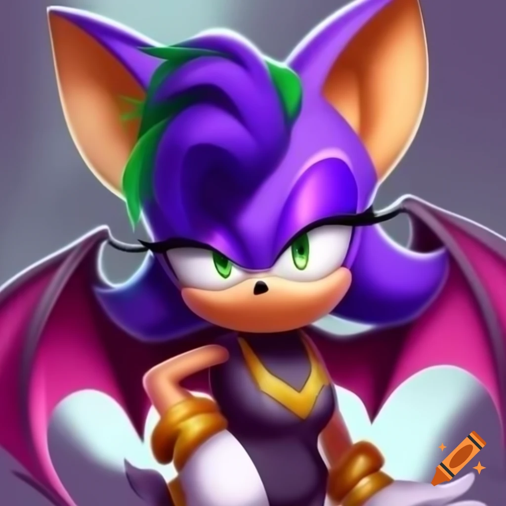 Cute bat character with purple and green hair, Sonic the Hedgehog style ...