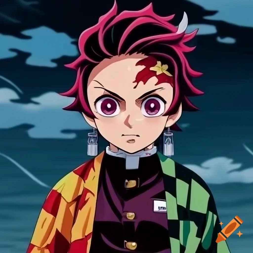 Tanjiro from Demon Slayer depicted in a real-world setting on Craiyon