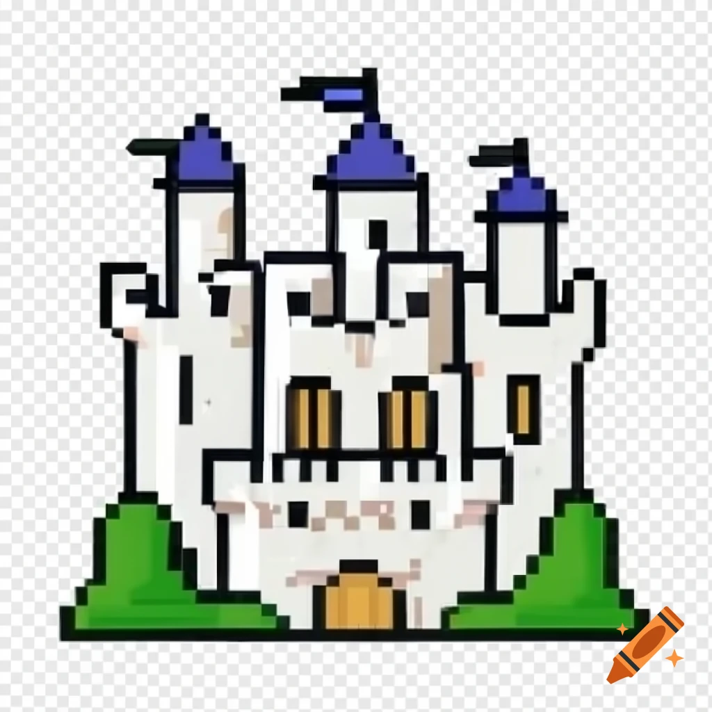 Pixel art of a white scottish architecture castle on transparent ...