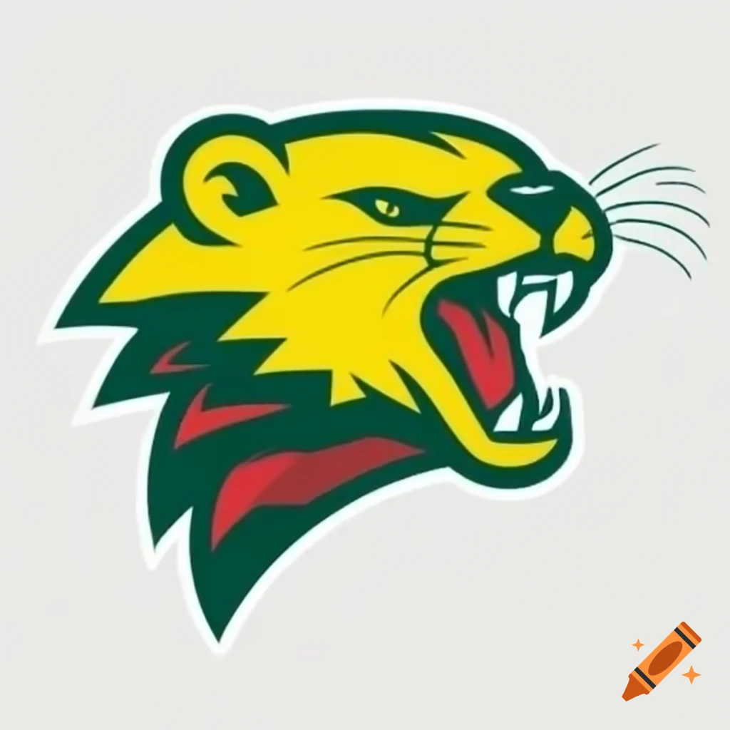 American football logo featuring a weasel mascot in bright yellow, pine ...