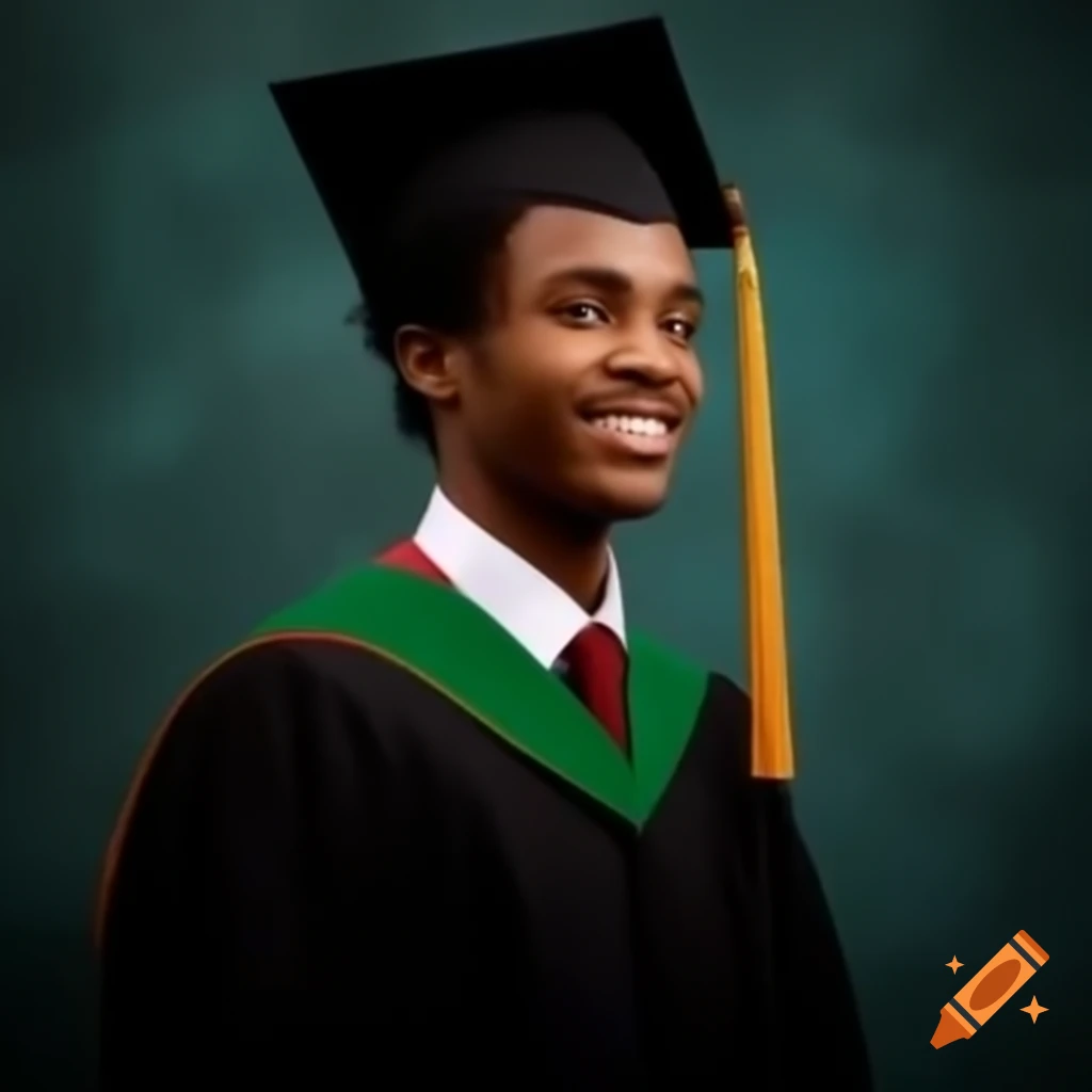 Young adult man in graduation attire smiling on Craiyon