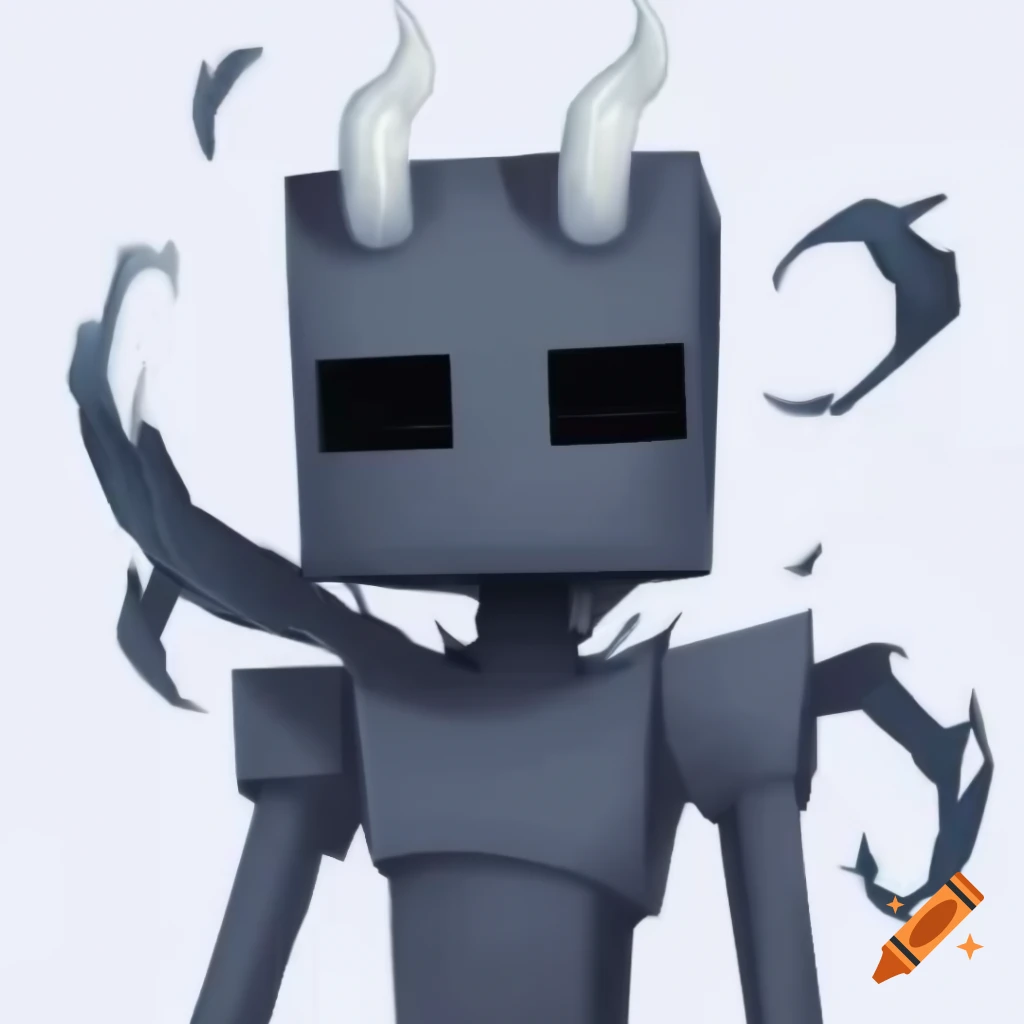 Gray enderman from Minecraft with white eyes and horns on Craiyon