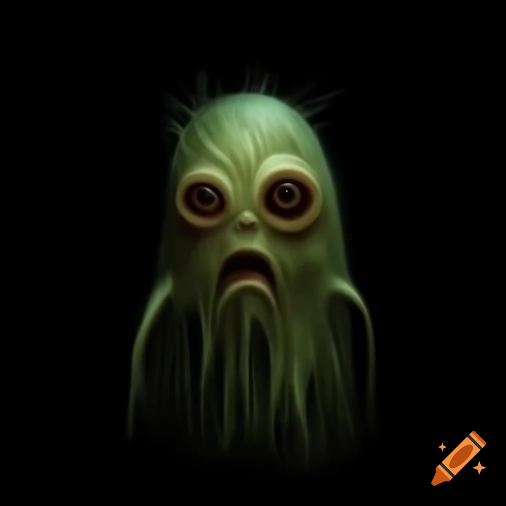 Spooky creature on black background on Craiyon